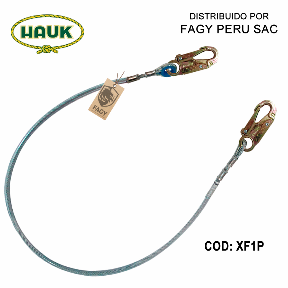 Línea conexión, 1.8m, cable acero 1/4″, 2 ganchos 3/4″ Hauk XF1P